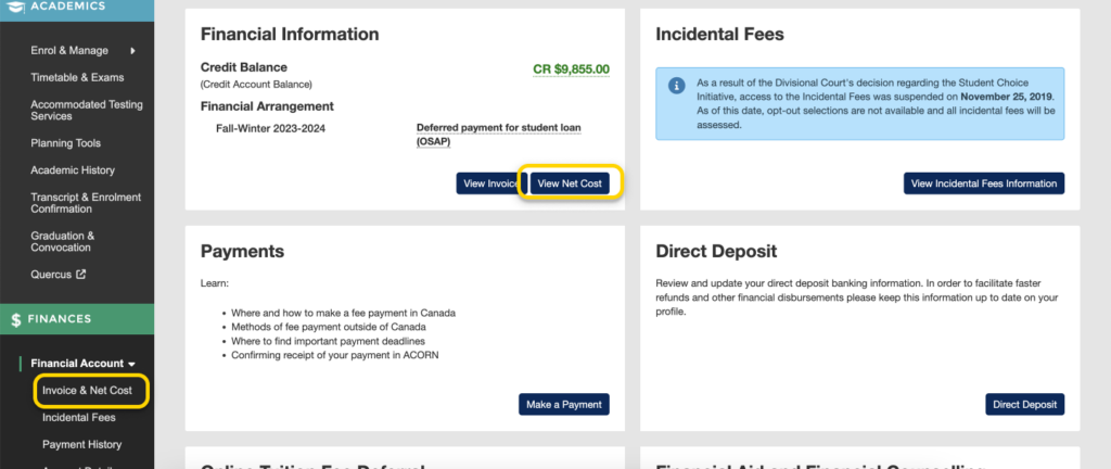 Review my Net Cost | ACORN Help