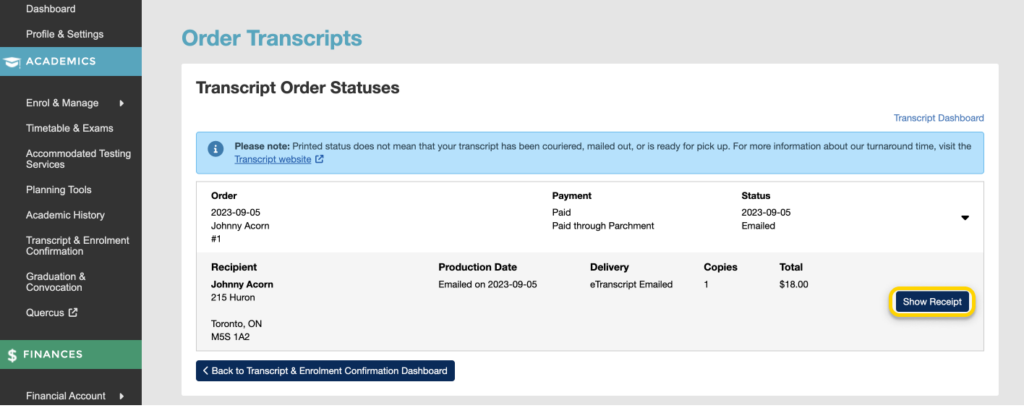 Order Official Transcripts | ACORN Help